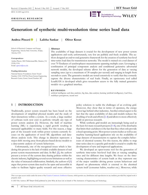 Pdf Generation Of Synthetic Multi‐resolution Time Series Load Data