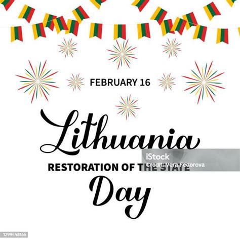 리투아니아 국가 날 서예 손 편지의 복원 리투아니아 휴일 2 월 16 일에 축하합니다 배너 타이포그래피 포스터 전단지 인사말 카드 엽서 등을 위한 벡터 템플릿 16에 대한