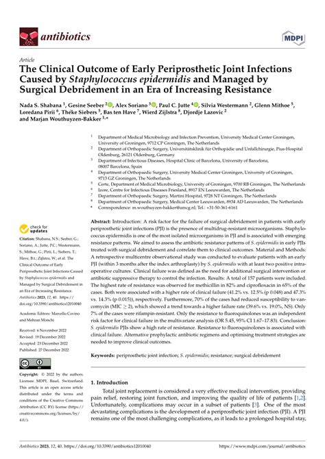 Pdf The Clinical Outcome Of Early Periprosthetic Joint Infections