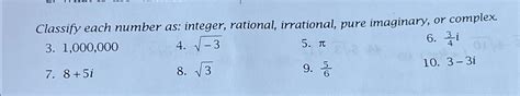 Solved Classify Each Number As Integer Rational