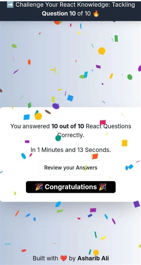 🚀🚀successfully Completed The React Quiz Challenge Ive Completed The React Quiz Challenge In2