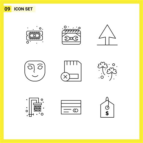 9 Thematic Vector Outlines And Editable Symbols Of Hardware Computers Spanner Card Happy