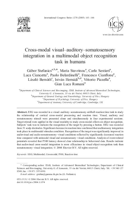 Pdf Cross Modal Visualauditorysomatosensory Integration In A Multimodal Object Recognition
