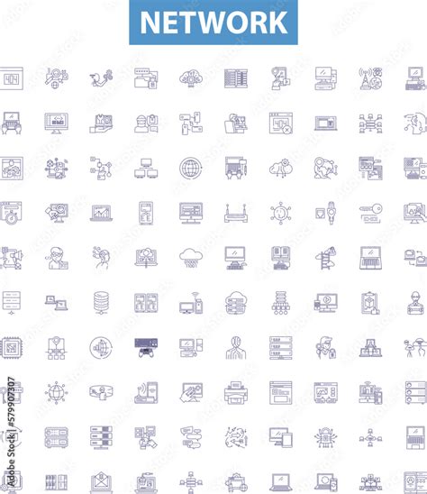 Network Line Icons Signs Set Network Technology Connectivity
