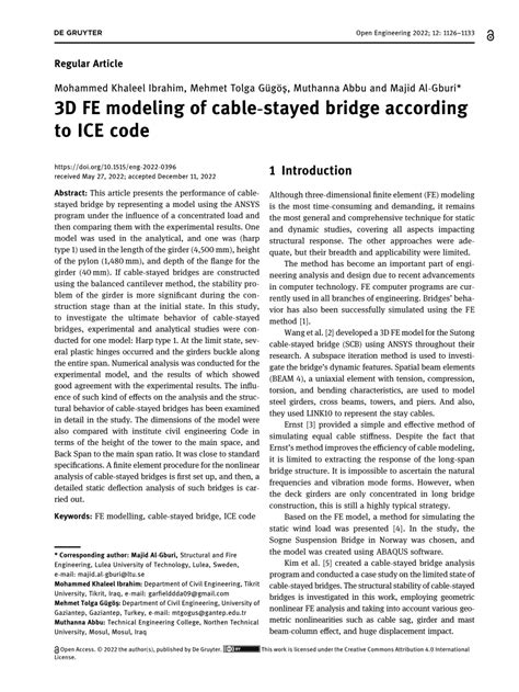 Pdf 3d Fe Modeling Of Cable Stayed Bridge According To Ice Code