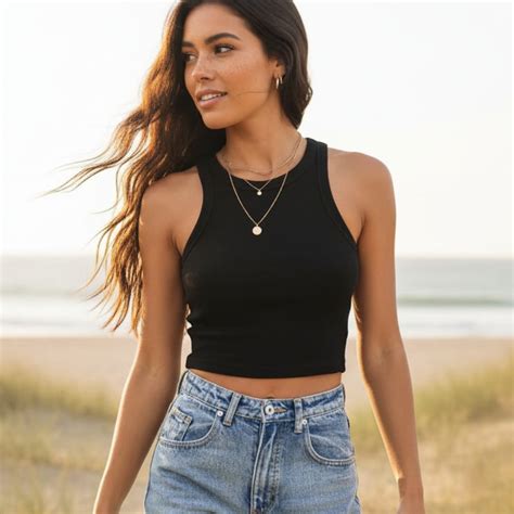 Ribbed High Neck Crop Top Stretchy Boho Sleeveless Layering Top