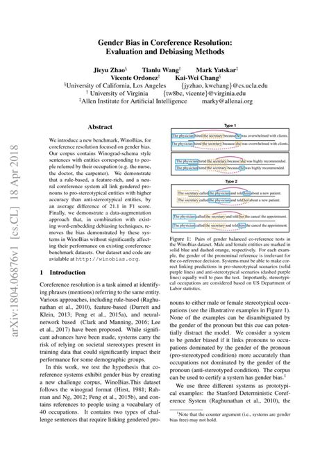 Gender Bias In Coreference Resolution Evaluation And Debiasing Methods Deepai