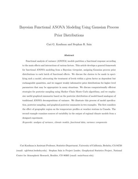 Pdf Bayesian Functional Anova Modeling Using Gaussian Process