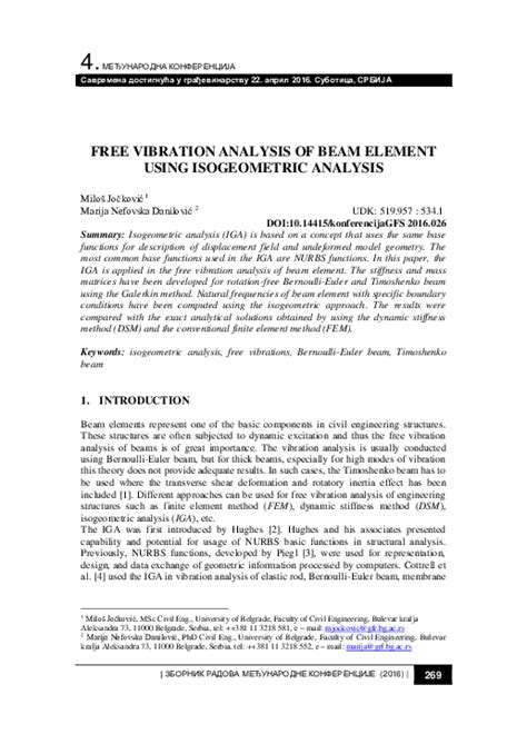 Pdf Free Vibration Analysis Of Beam Element Using Isogeometric Analysis Miloš Jočković