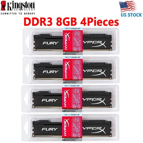 Used Kingston Hyperx Fury Ddr3 32gb Kit 4x8gb 1866 Pc3 14900 Desktop