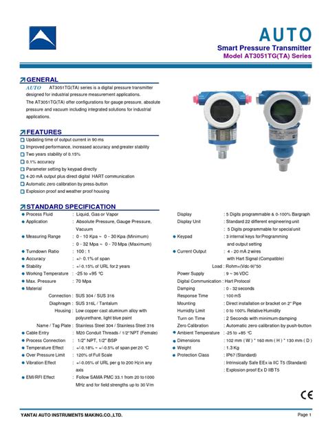 3051 Direct Mounted Pressure Transmitter Datasheet 2023 Download Free Pdf Pressure
