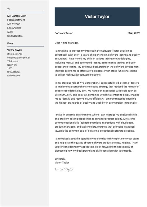 14 Software Tester Cover Letter Examples For 2024 Download Templates Cvdesigner Ai
