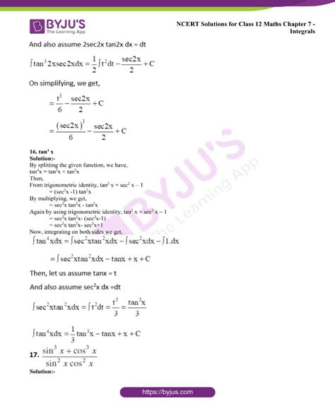 Ncert Solutions For Class 12 Maths Chapter 7 Integrals