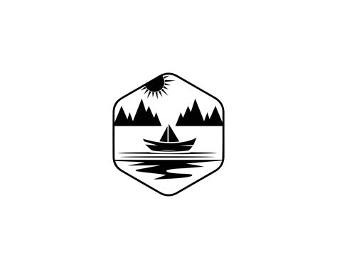 Mountain River Boat Sunset And Beach Landscape Logo Design With Sea