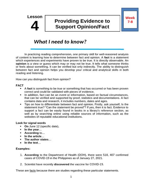 Lesson 7 8 Pdf Evidence Opinion