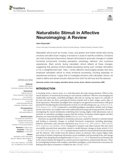 Pdf Naturalistic Stimuli In Affective Neuroimaging A Review