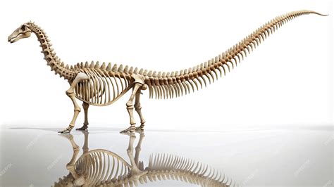 Reflected Brachiosaurus Fossil Skeleton Isolated On White Background Premium Ai Generated Image