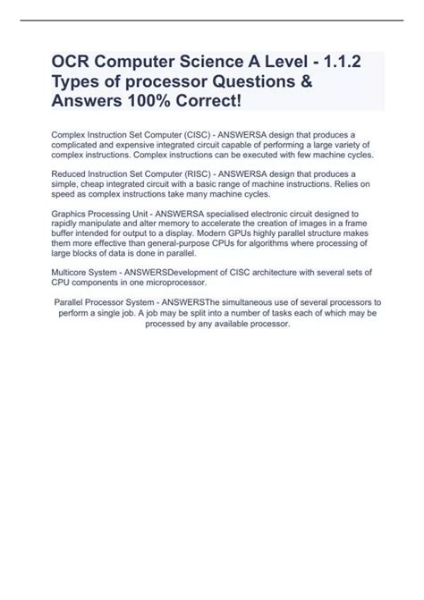 Ocr Computer Science A Level 112 Types Of Processor Questions