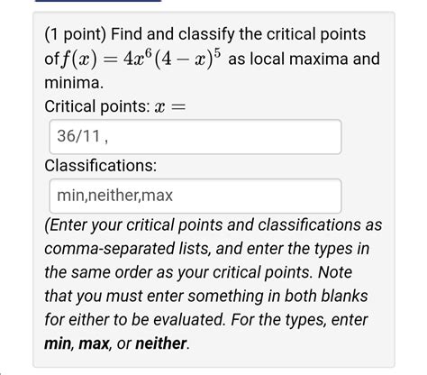 Solved 1 Point Find And Classify The Critical Points Chegg Com