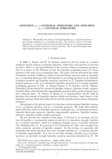 Pdf Lipschitz P R S Integral Operators And Lipschitz P R S Nuclear Operators
