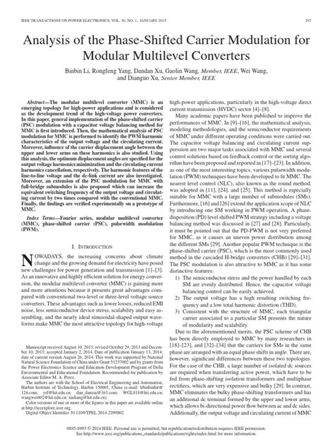 Analysis Of The Phase Shifted Carrier Modulation For Modular Multilevel Converters Pdf Power