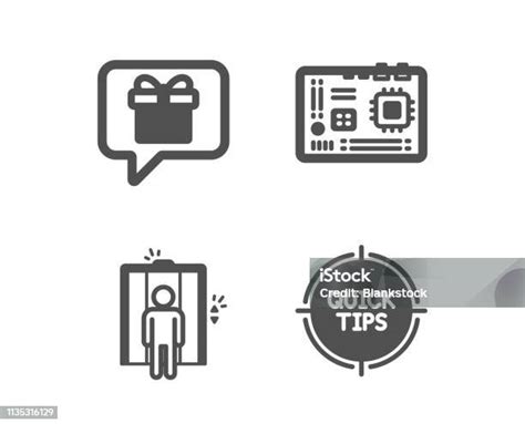 마더보드 위시 리스트 및 엘리베이터 아이콘 팁 기호입니다 컴퓨터 구성 요소 현재 상자 리프트 빠른 트릭 벡터 0명에 대한 스톡 벡터 아트 및 기타 이미지 Istock
