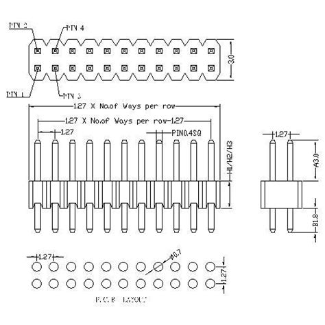 1 27mm Pitch Pin Header แบบตรง Dual Row คณภาพสง 1 27mm Pitch Pin Header แบบตรง Dual Row บน