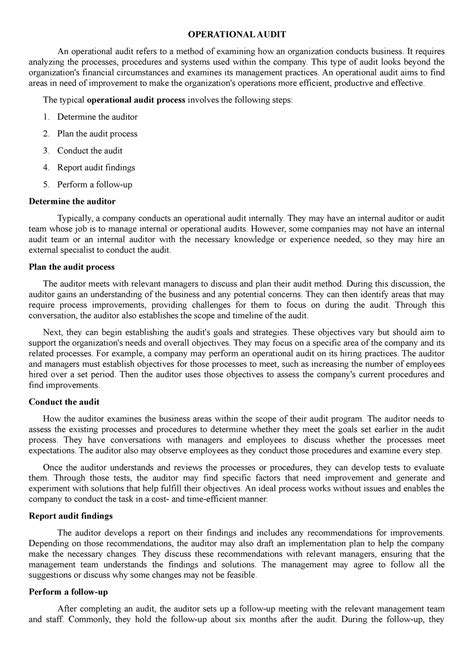 Operational Audit Notes Operational Audit An Operational Audit Refers