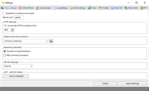 main settings