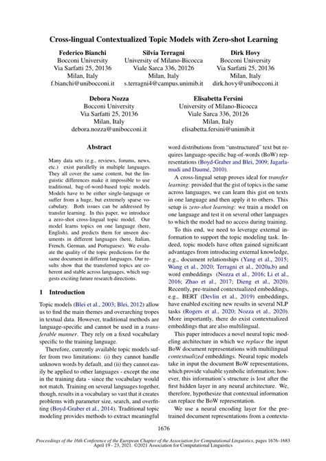 Pdf Cross Lingual Contextualized Topic Models With Zero Shot Learning