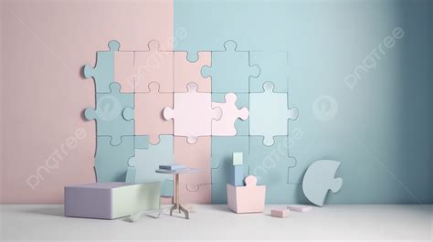 파란색 음영 배경 3d 렌더링에 대해 색다른 디자인이 설정된 파스텔 색상의 3d 직소 퍼즐 벽 창조적 인 3d 퍼즐 3d 퍼즐 배경 일러스트 및 사진 무료 다운로드