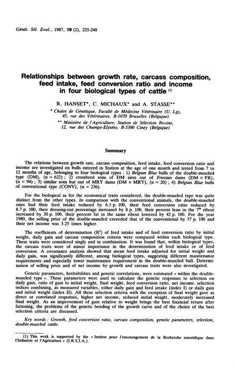Pdf Relationships Between Growth Rate Carcass Composition Feed Intake Feed Conversion Ratio