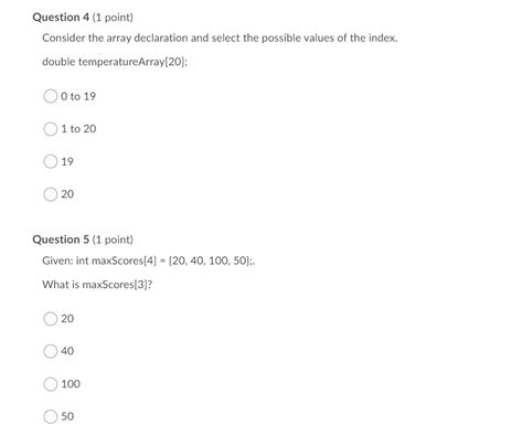 Solved Question 4 1 Point Consider The Array Declaration