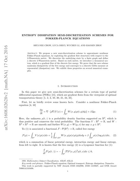 Pdf Entropy Dissipation Semi Discretization Schemes For Fokkerplanck Equations