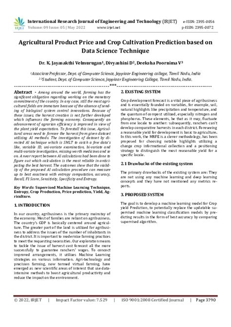Pdf Agricultural Product Price And Crop Cultivation Prediction Based On Data Science Technique
