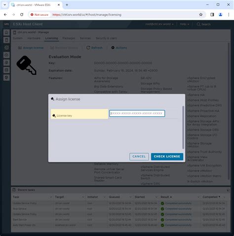 vmware esxi 8 initial settings assign license key server world