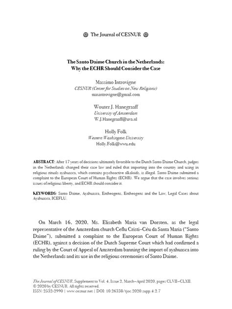 The Santo Daime Church In The Netherland Pdf Ayahuasca Entheogen