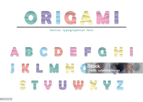 현대 종이 접기 종이 컷아웃 글꼴을 주름 창조적 인 다채로운 Abc 편지 개체 그룹에 대한 스톡 벡터 아트 및 기타 이미지