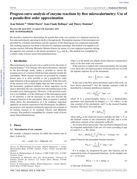 Pdf Progress Curve Analysis Of Enzyme Reactions By Flow