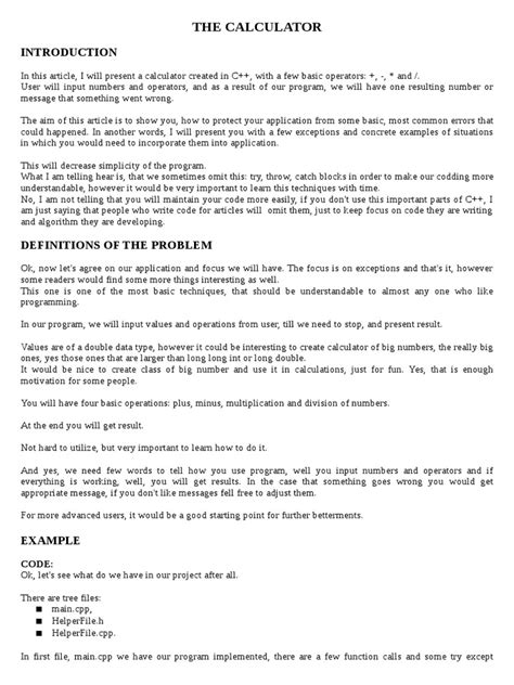 Calculator With Exceptions Pdf String Computer Science C