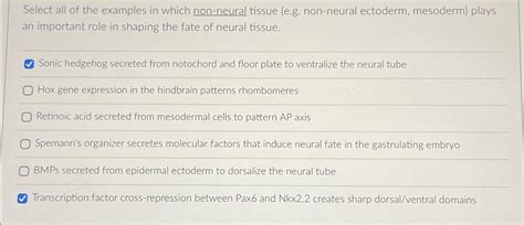 Solved Select All Of The Examples In Which Non Neural Tissue