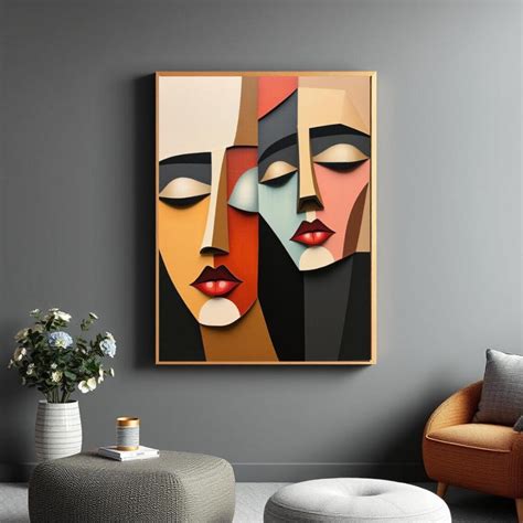 Abstract Cubism Faces Print On Canvas Abstract Portrait Canvas Wall Art Abstract Cubism Faces