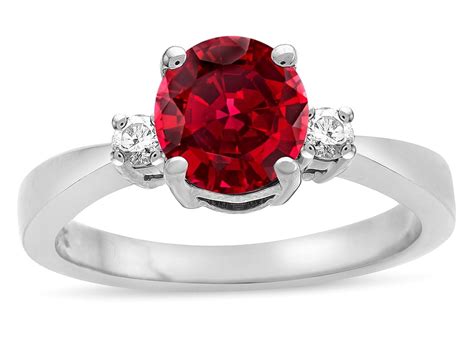 Star K 3 Three Stone Round Created Ruby Classic Engagement Promise Ring