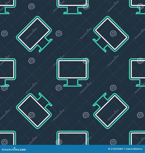 Line Computer Monitor Screen Icon Isolated Seamless Pattern On Black Background Electronic
