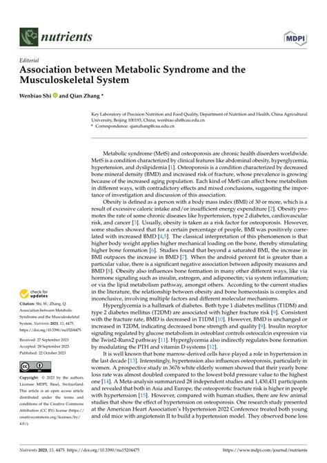 Pdf Association Between Metabolic Syndrome And The Musculoskeletal System