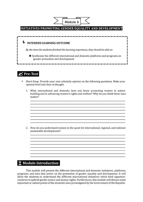Module 6 Initiatives Promoting Gender Equality AND Development INITIATIVES PROMOTING GENDER