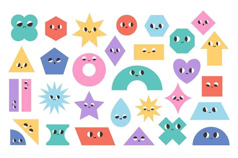 Cute Cartoon Geometric Shapes Characters Basic Abstract Geometry