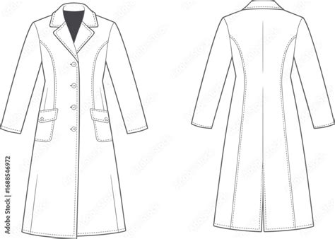 Long Trench Coat Fashion Design Stylish Outerwear Garment Sketch