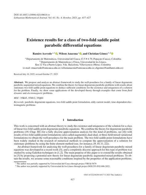 Pdf Existence Results For A Class Of Two Fold Saddle Point Parabolic