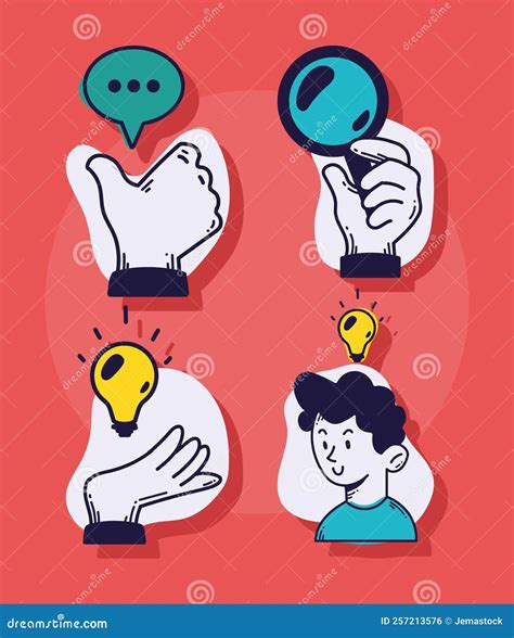Developers Hands And Icons Stock Vector Illustration Of Technology